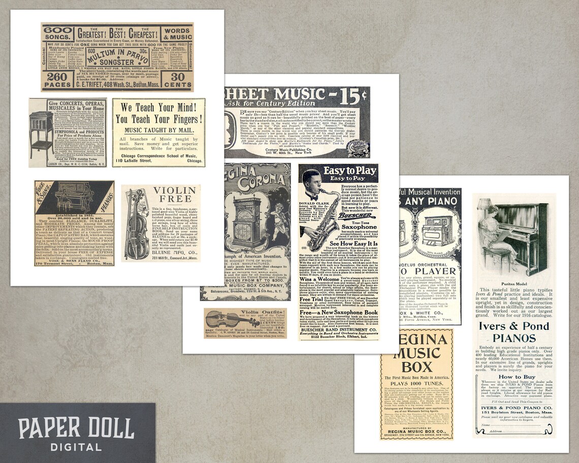 Printable Music Ephemera PDF Vintage Magazine Piano Violin Scrapbooking ...