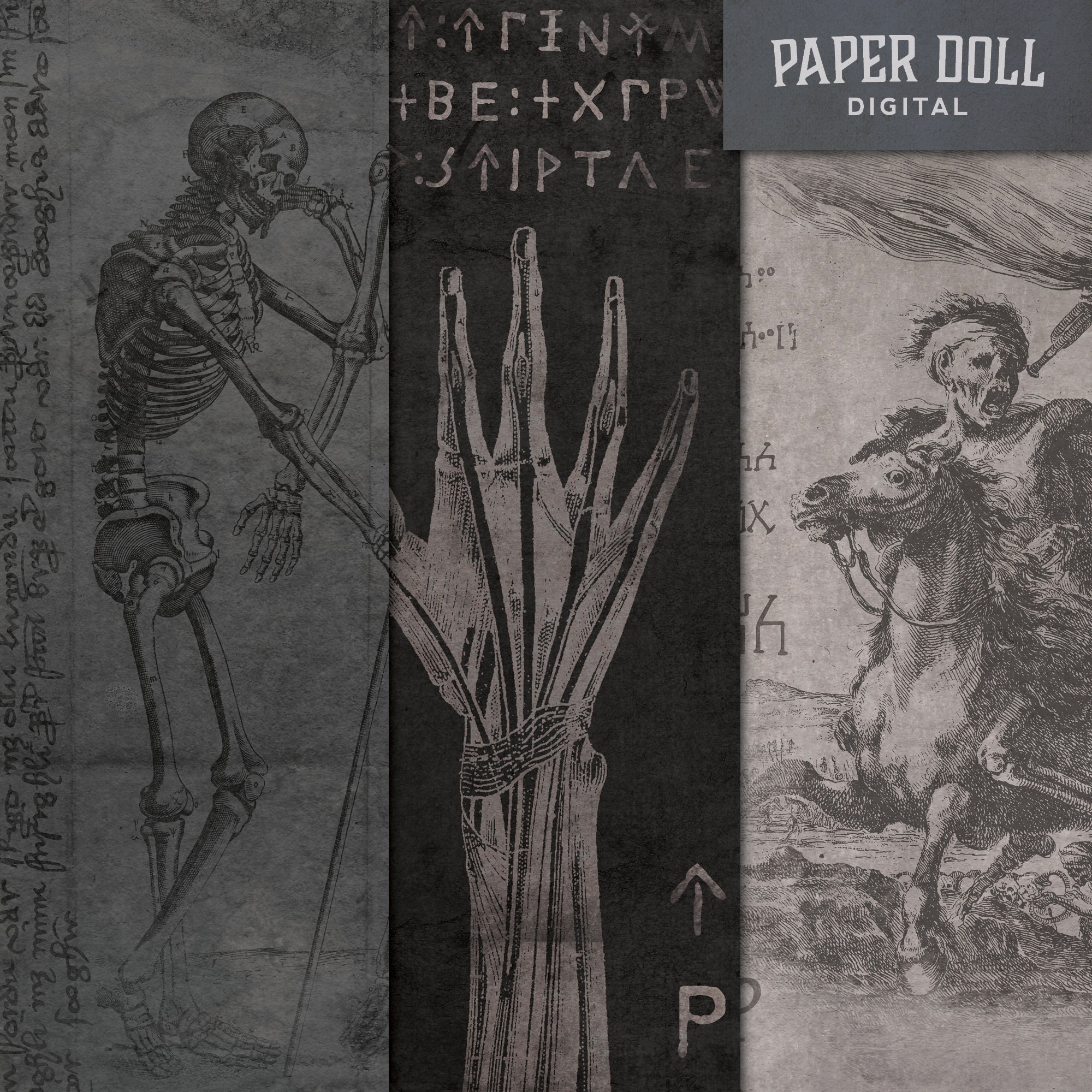 Spellbook Digital Paper Necromancy Skeletons Black Magic Magic ...