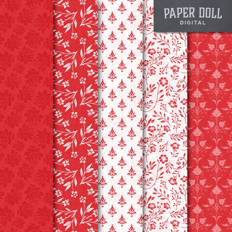 Red Seamless Digital Paper Paper Damask Floral Victorian - Etsy