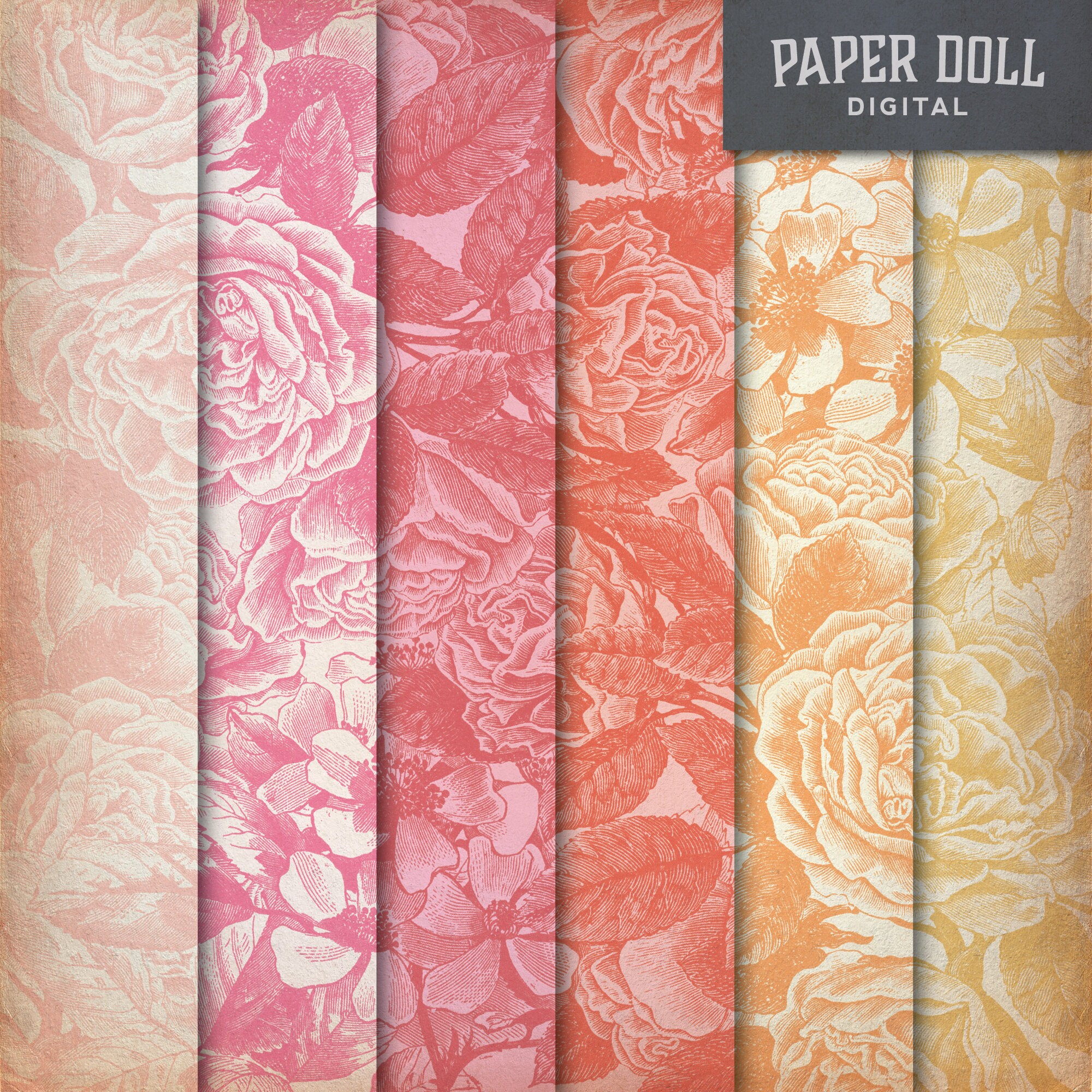 Antiqued Floral Digital Paper Vintage Roses Scrapbooking - Etsy