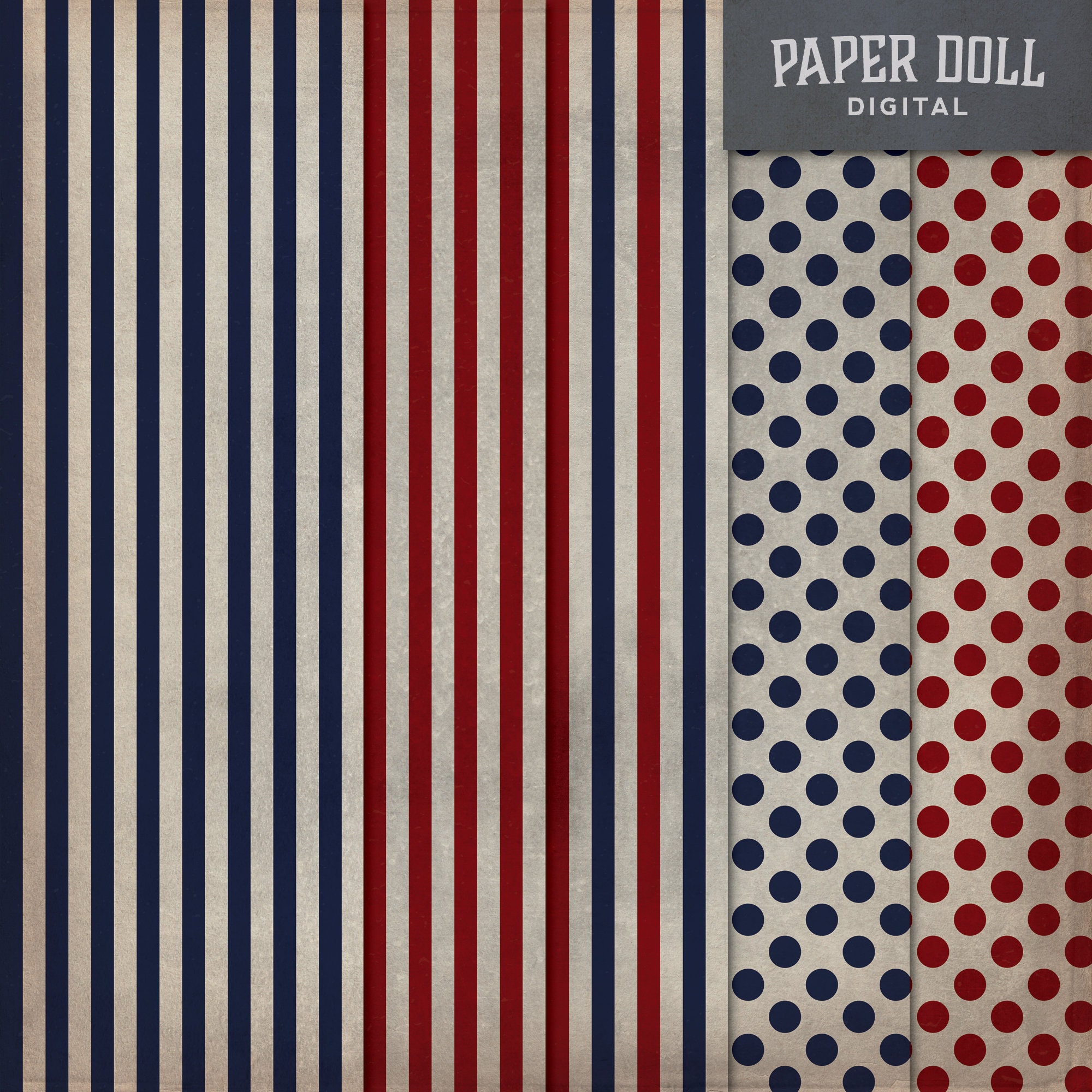 Vintage Patriotic Digital Paper - Red, White and Blue Craft Paper ...