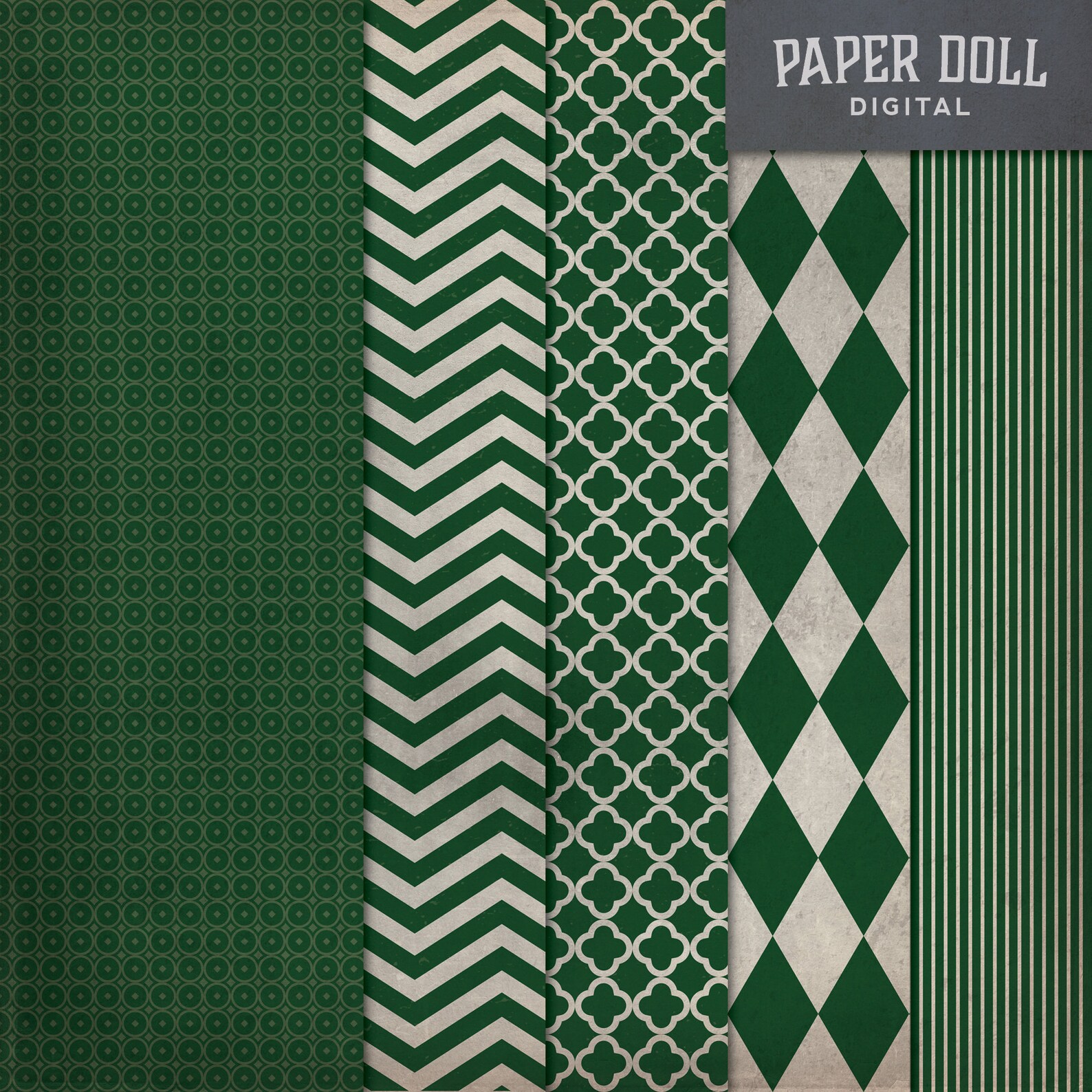 Hunter Green Digital Paper Chevron Digital Paper Scrapbooking, Junk ...