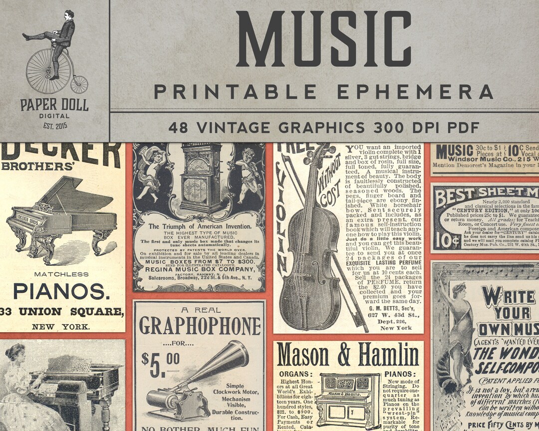 Printable Music Ephemera - PDF - Vintage Magazine - Piano Violin ...