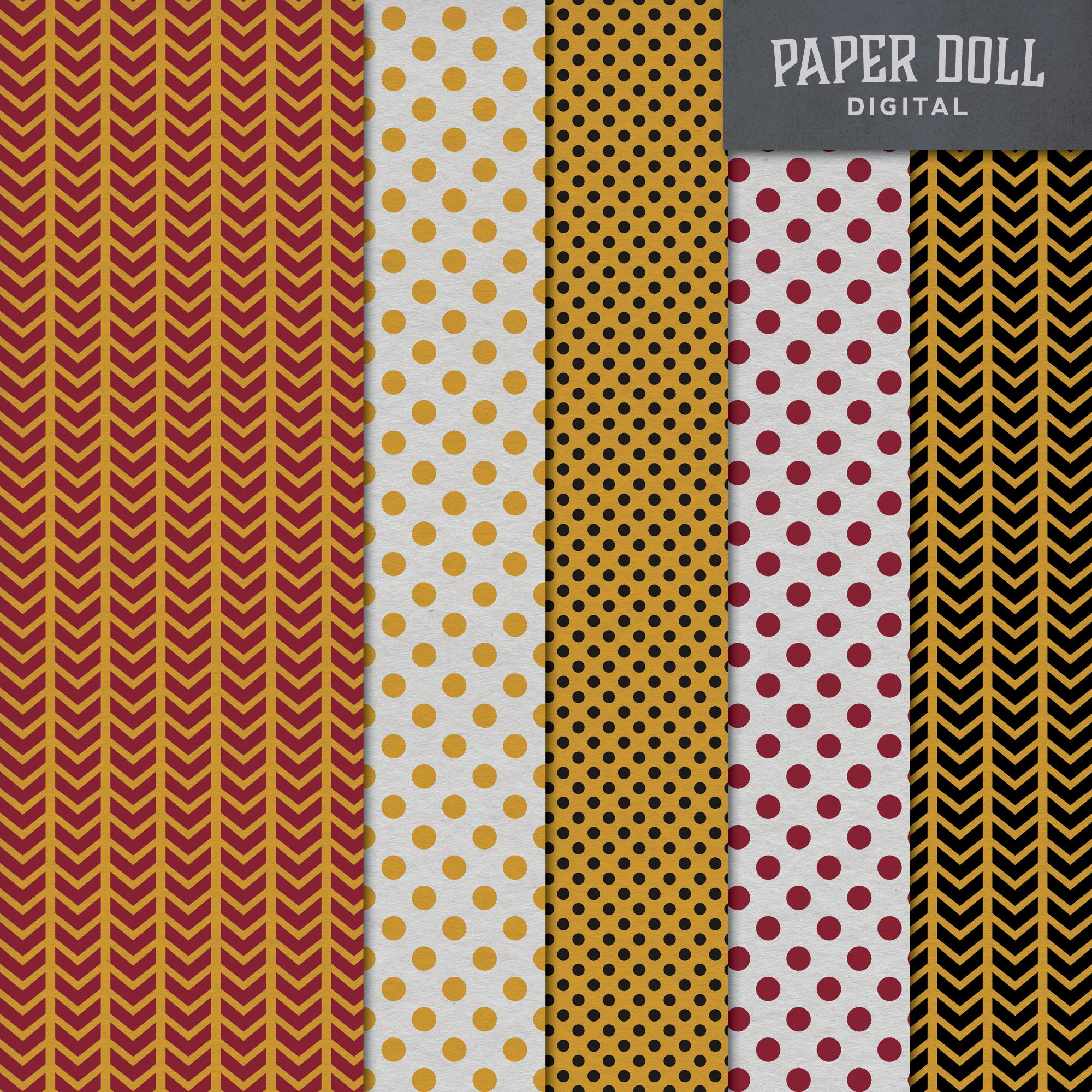 Red, Gold and Blue Digital Paper - Scrapbooking, Junk Journal - Chevron ...