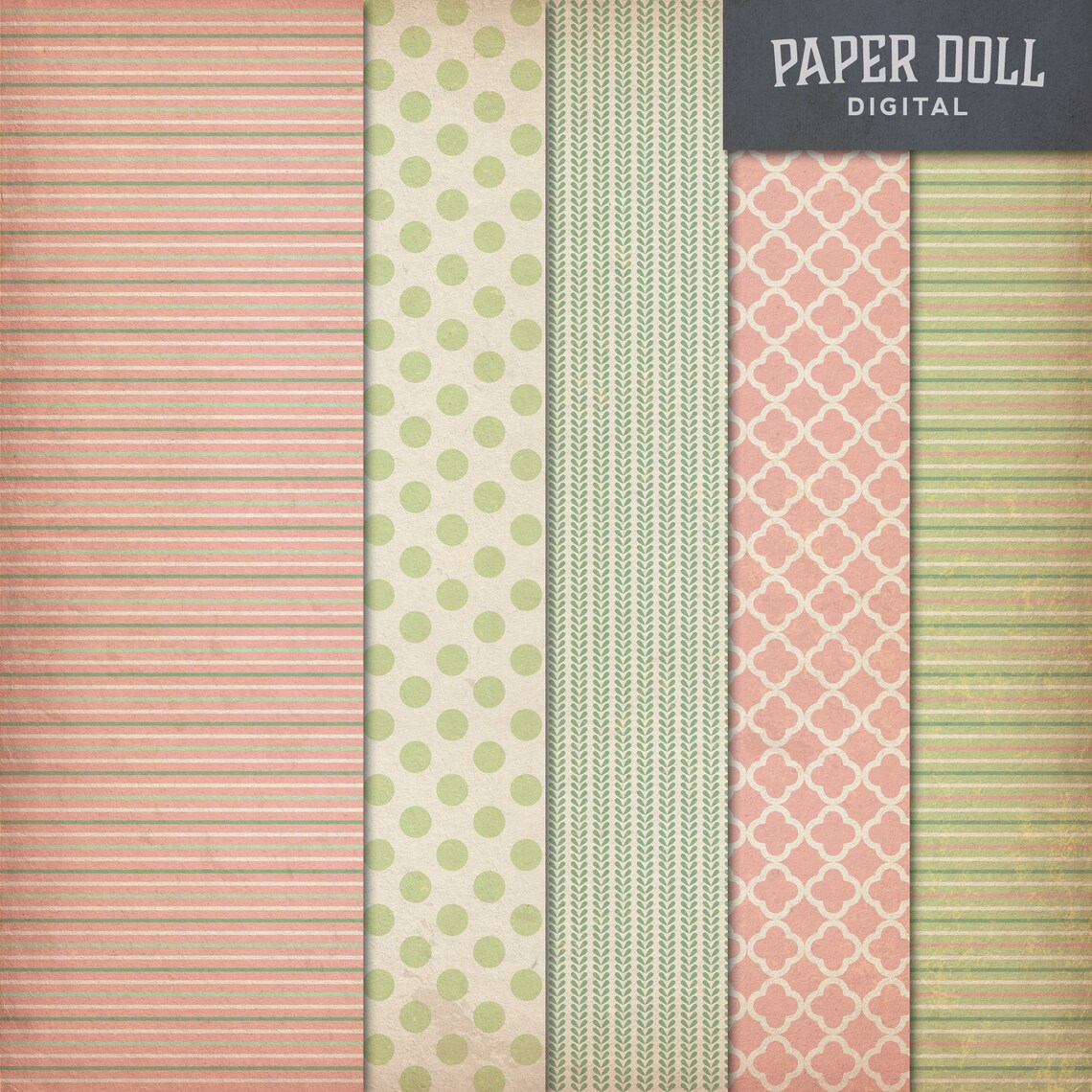 Mint & Rose Cottage Chic Digital Paper Pink and Green - Etsy
