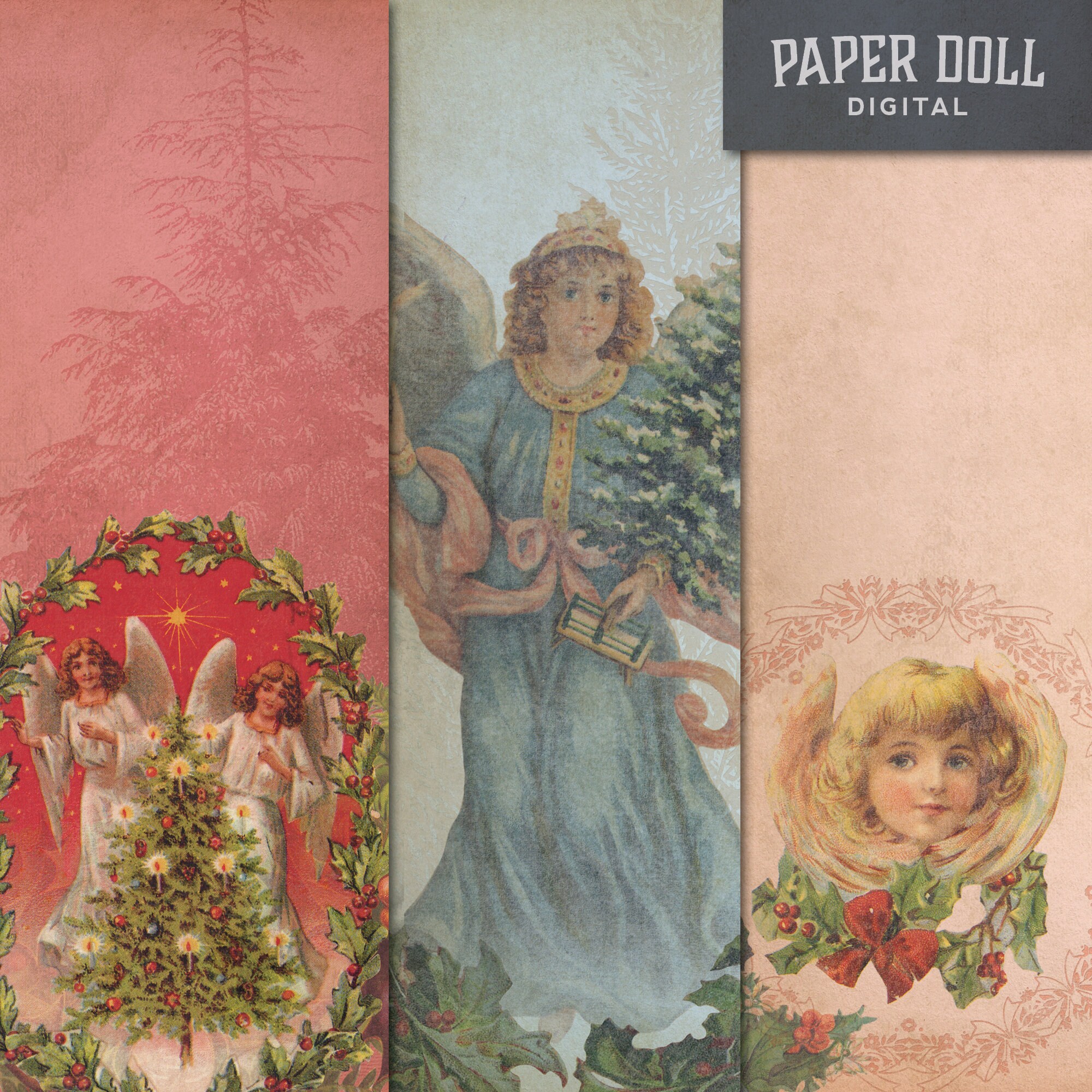 Vintage Christmas Digital Paper Victorian Christmas Angels Nativity ...