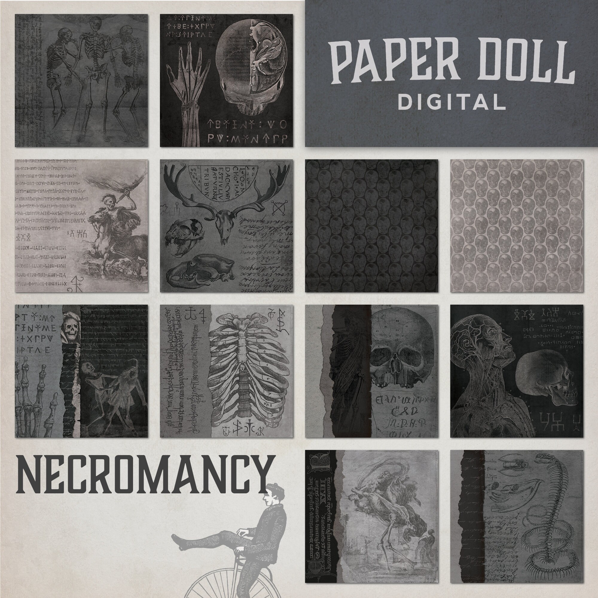 Spellbook Digital Paper Necromancy Skeletons Black Magic Magic ...