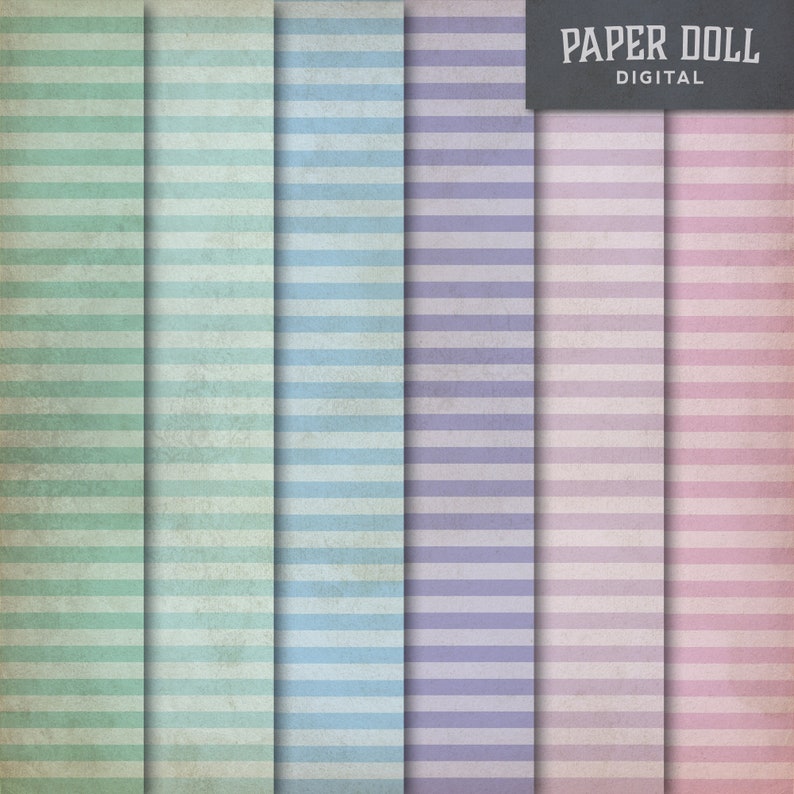 Antiqued Pastel Striped Digital Paper - Textured Scrapbooking, Junk ...