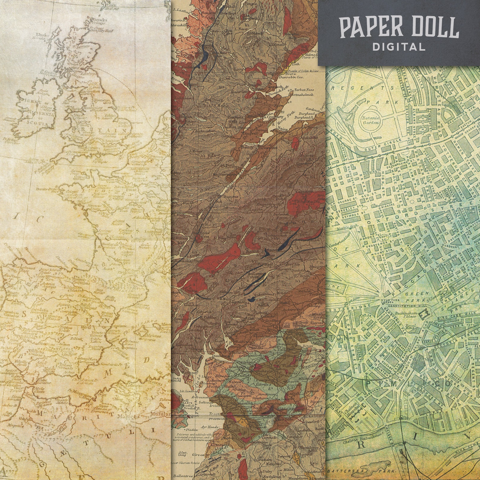 Antique Map Digital Paper - Vintage Maps - European Maps - Scotland ...