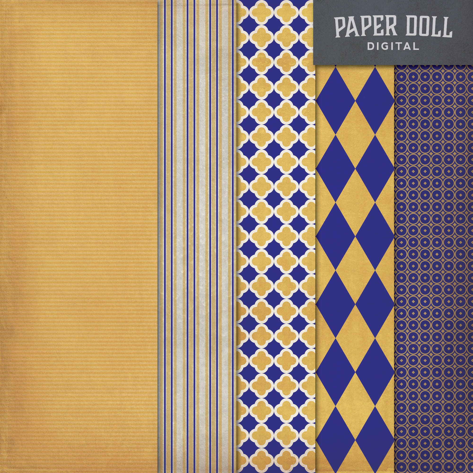 Royal Blue and Gold Digital Paper - Chevron Digital Paper ...