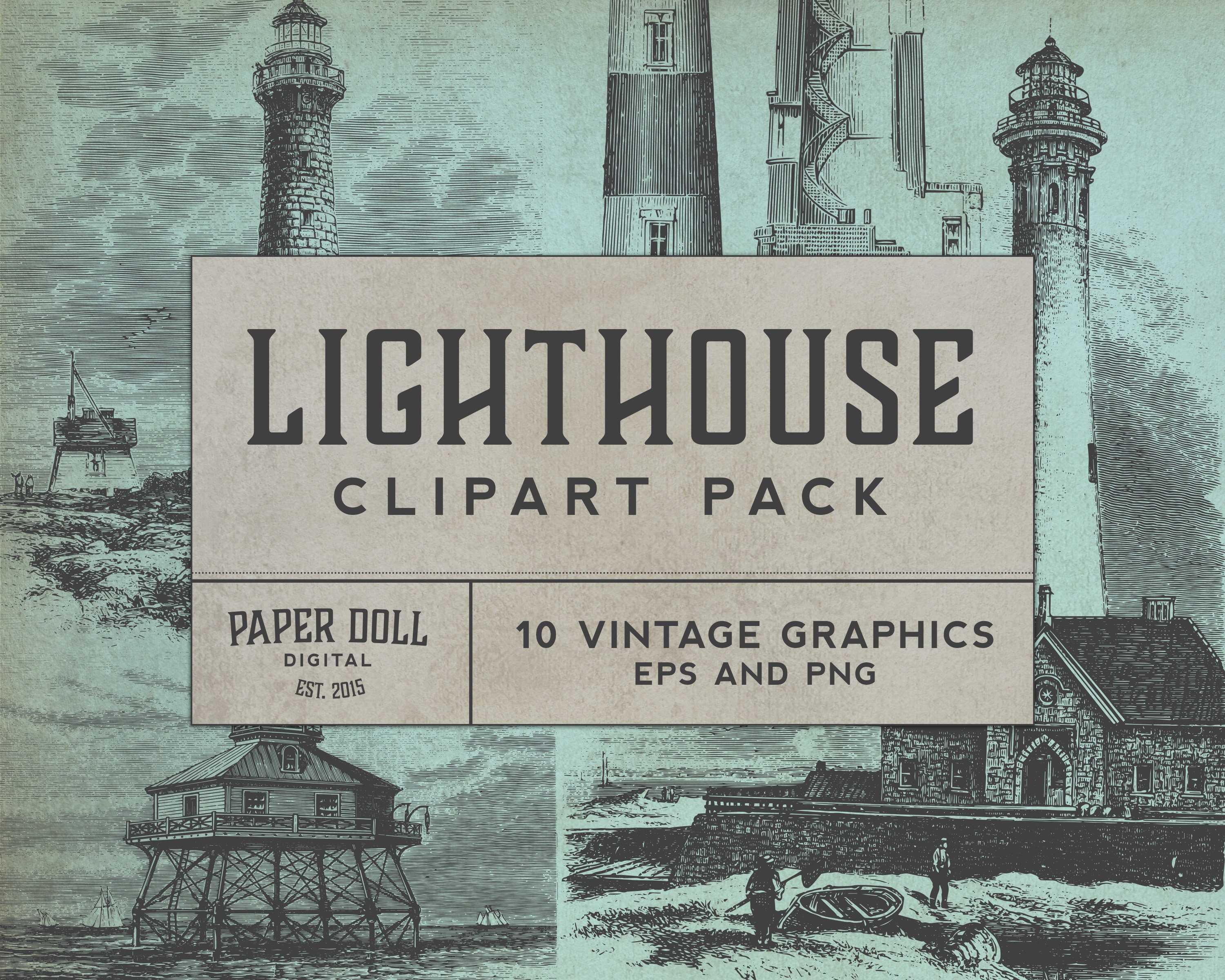 Vintage Lighthouse Clipart Nautical Clipart EPS and PNG Scrapbooking ...