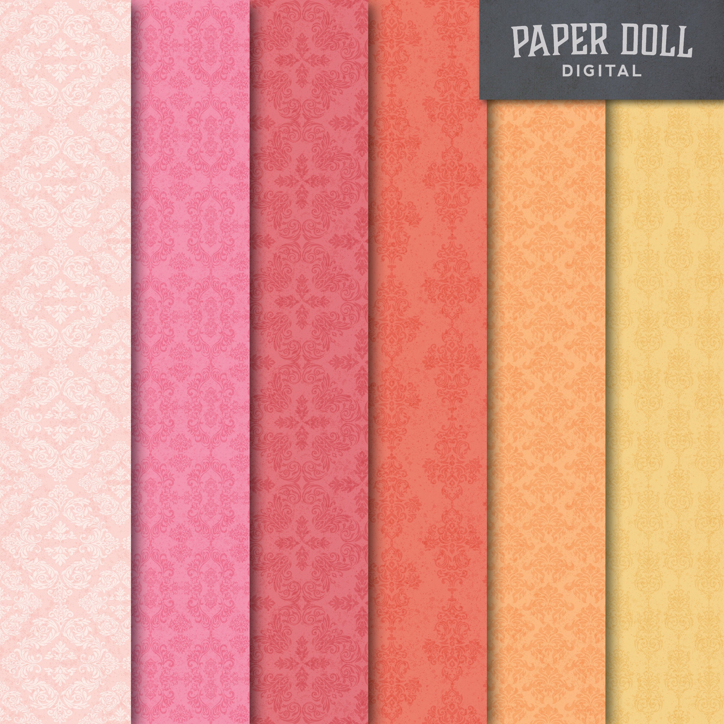 Petite Damask Seamless Digital Paper Paper - Damask Scrapbooking, Junk ...