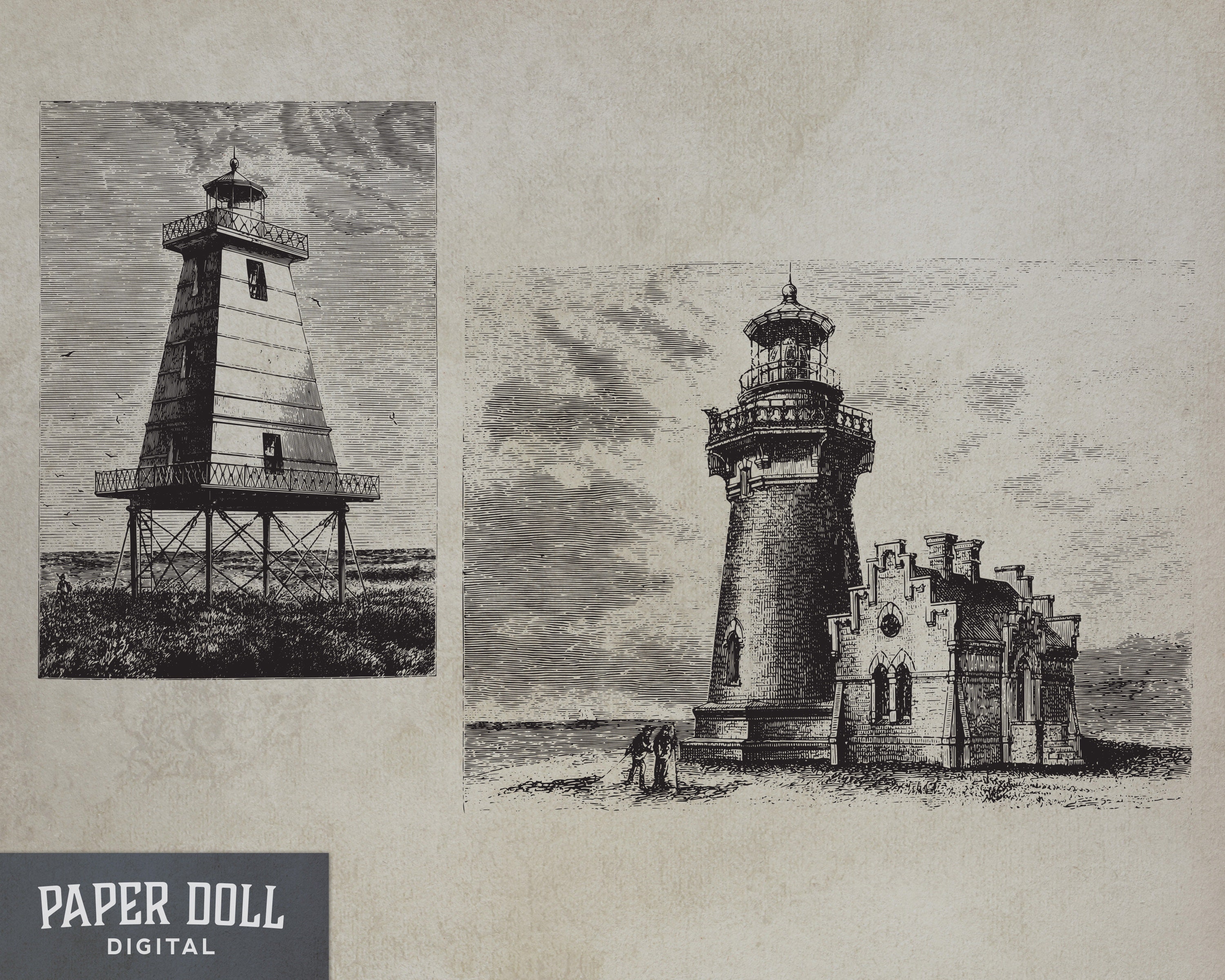 Vintage Lighthouse Clipart Nautical Clipart EPS and PNG Scrapbooking ...