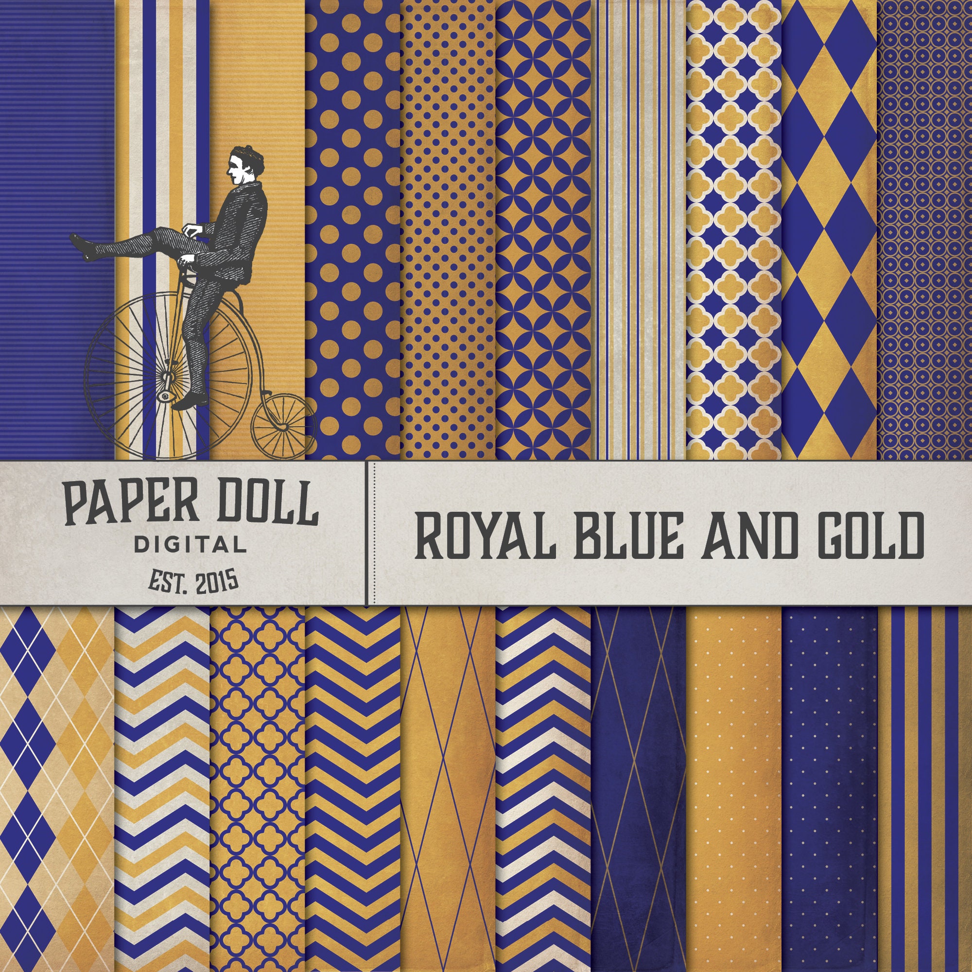 Royal Blue and Gold Digital Paper - Chevron Digital Paper ...