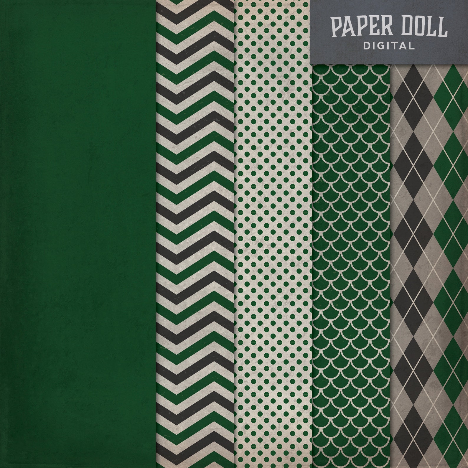 Hunter Green Digital Paper Chevron Digital Paper Scrapbooking, Junk ...