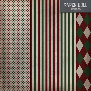 Vintage Christmas Digital Paper - Red and Green - Distressed Holiday ...