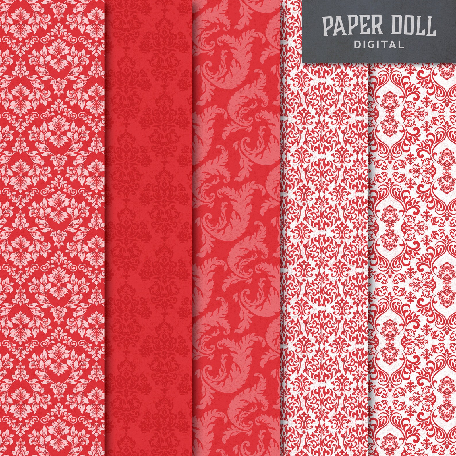 Red Seamless Digital Paper Paper Damask Floral Victorian - Etsy