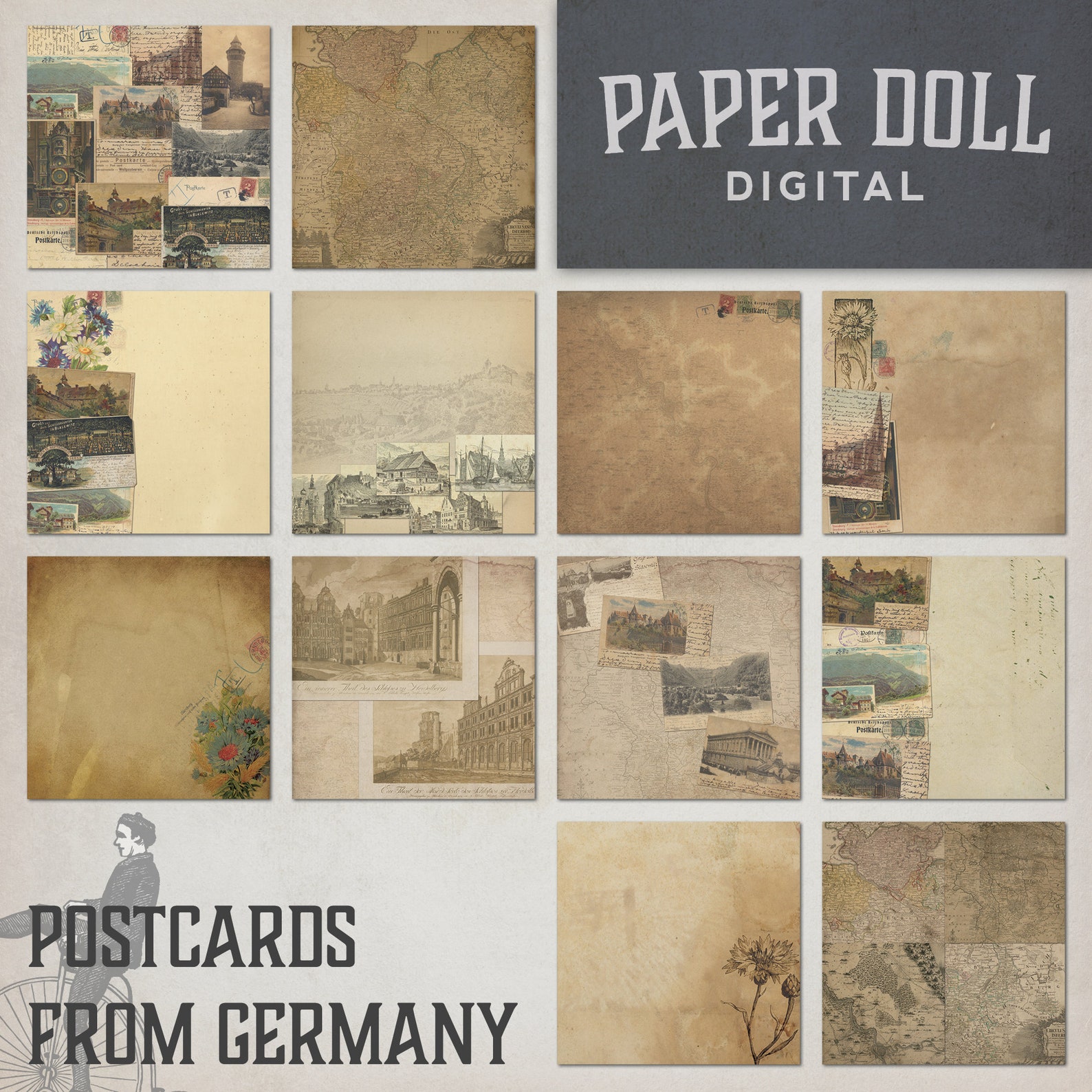 Postcards From Germany Digital Paper - Vintage Travel - Vintage Germany ...