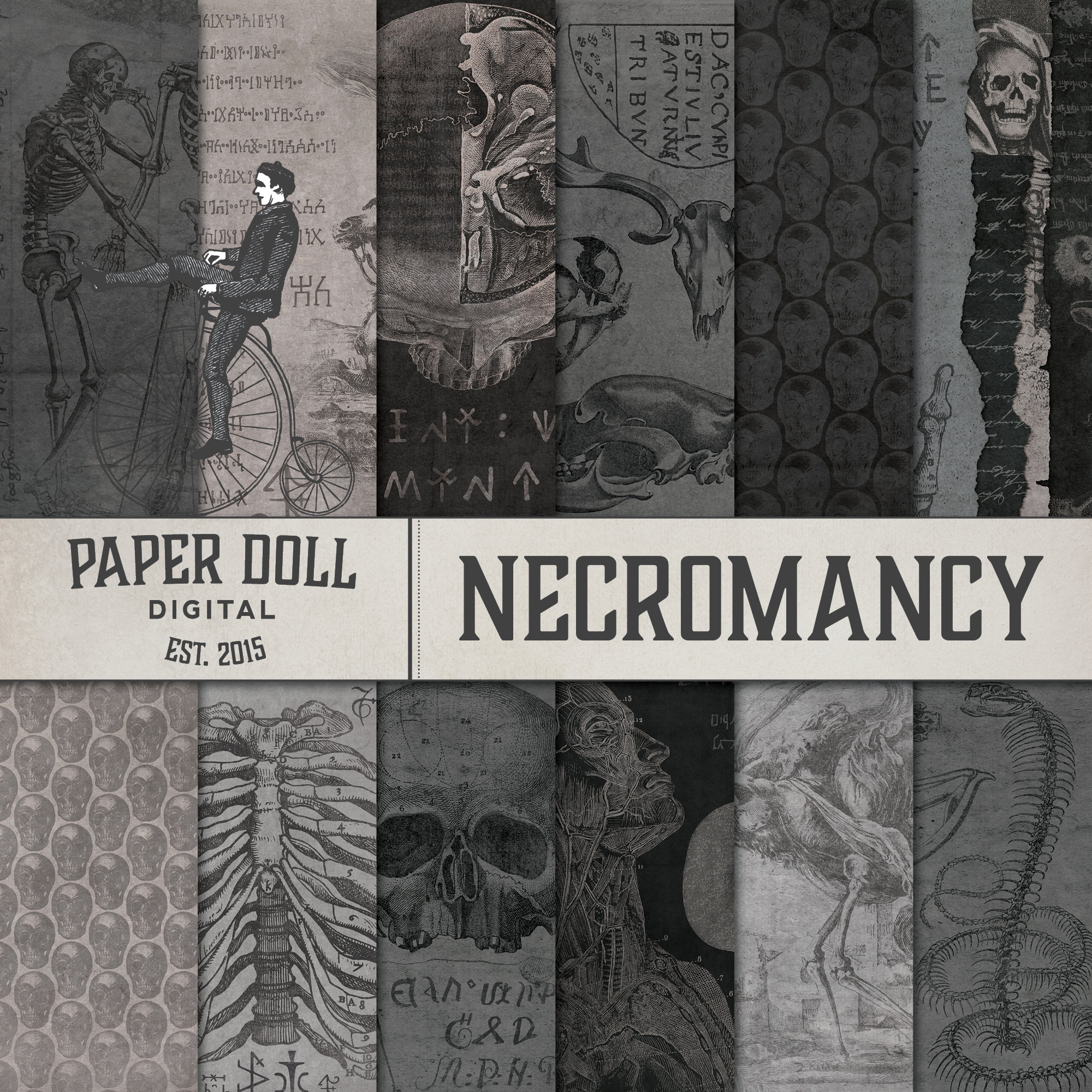 Spellbook Digital Paper Necromancy Skeletons Black Magic Magic ...
