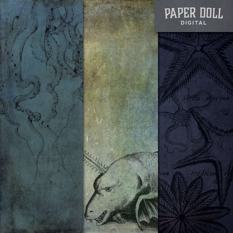 Ocean Digital Paper Squid Clip Art Tentacle Digital Paper Vintage Junk ...