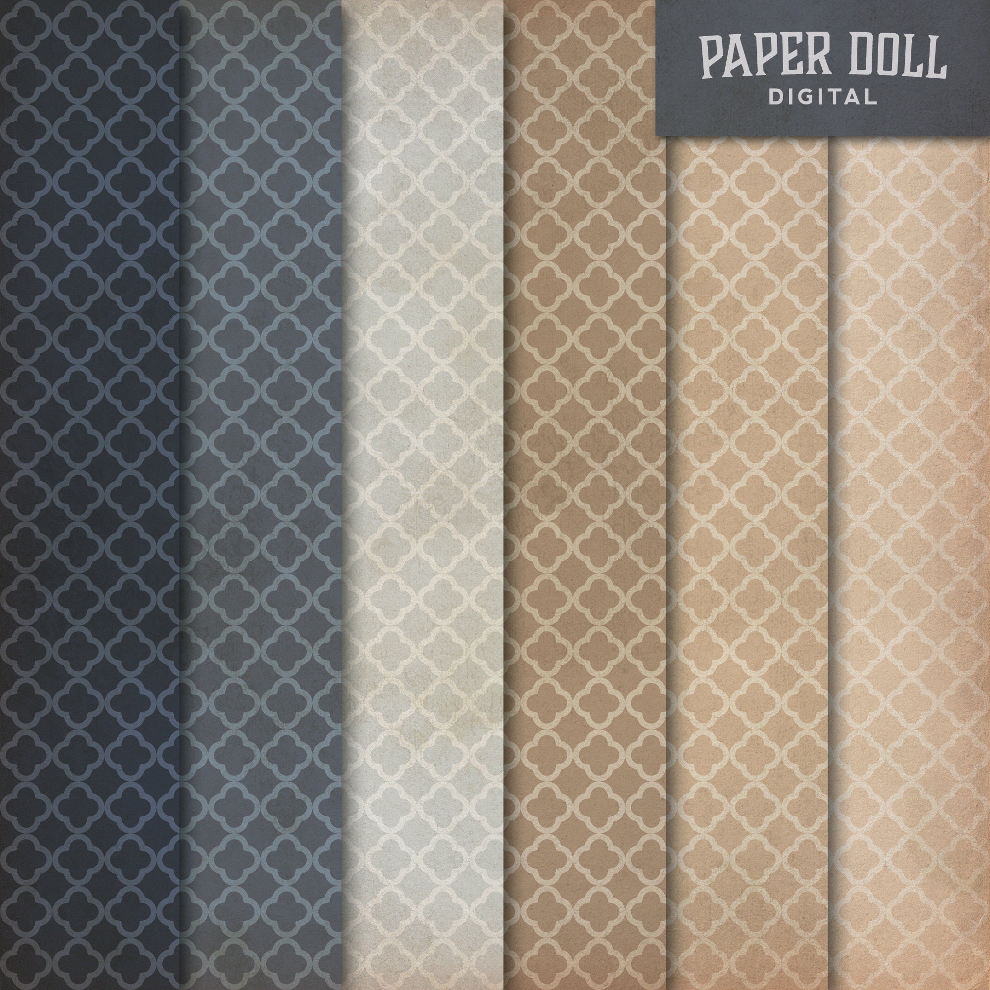 Antiqued Pastel Quatrefoil Digital Paper - Textured Scrapbooking, Junk ...