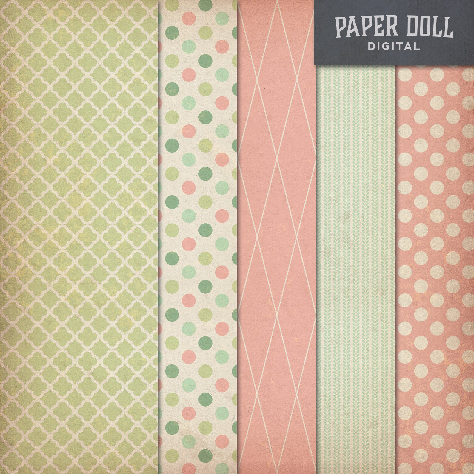 Mint & Rose Cottage Chic Digital Paper Pink and Green - Etsy