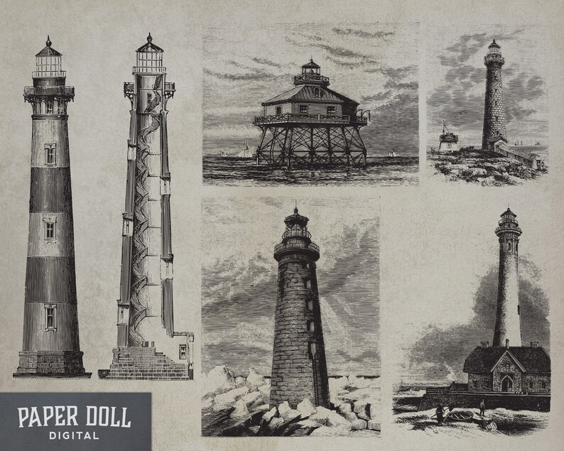 Vintage Lighthouse Clipart Nautical Clipart EPS and PNG Scrapbooking ...