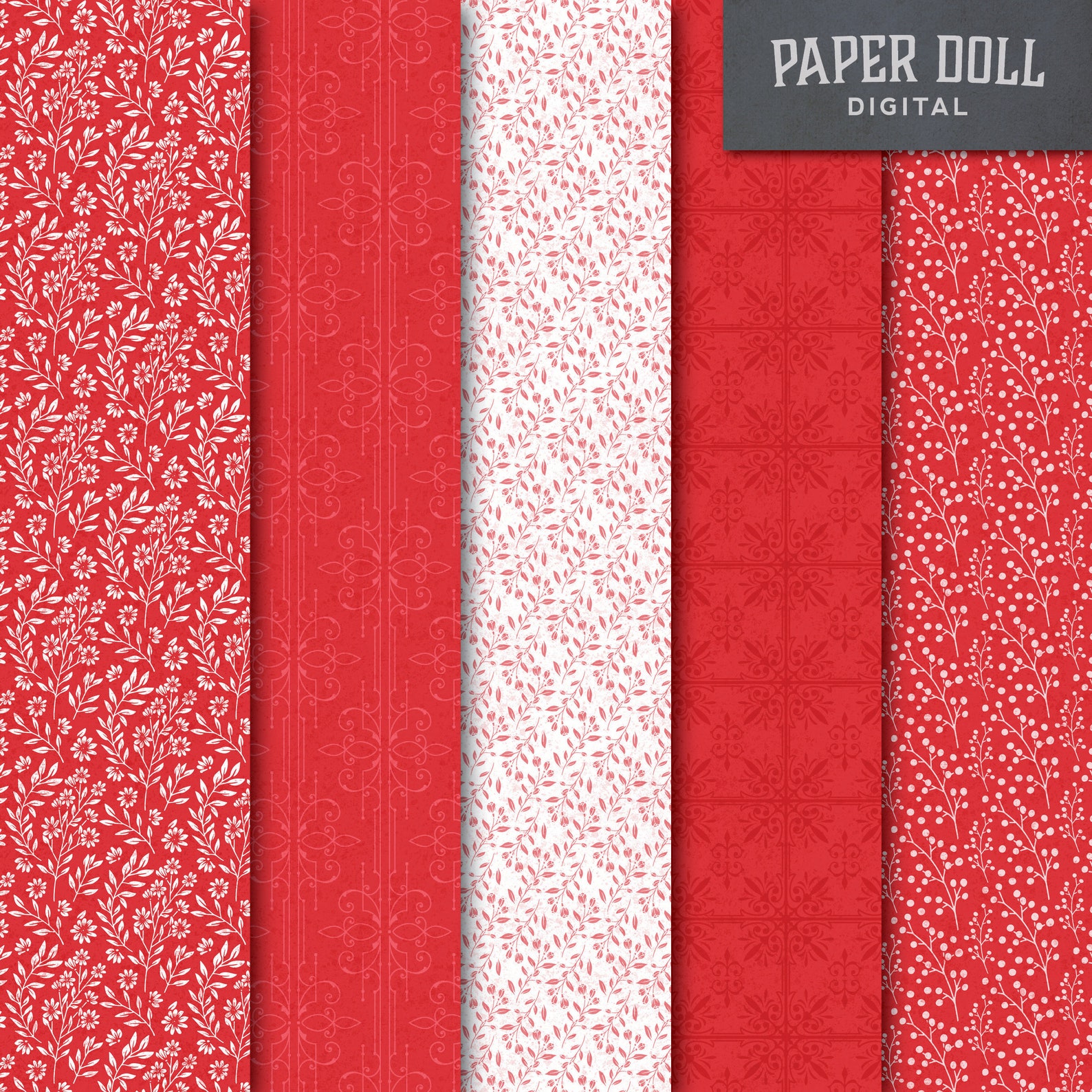 Red Seamless Digital Paper Paper Damask Floral Victorian - Etsy