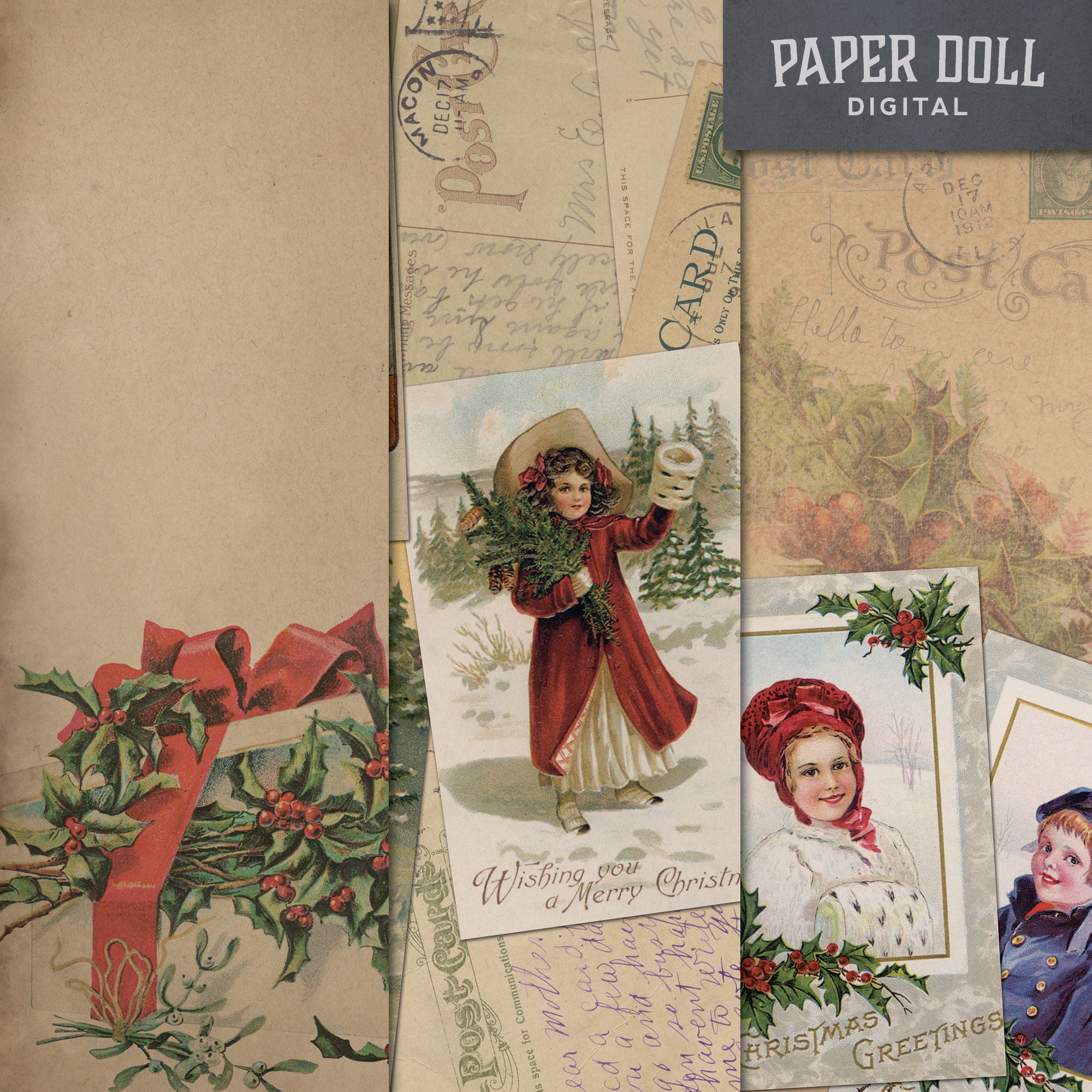 Vintage Christmas Digital Paper – Victorian Scrapbook, Junk Journal ...