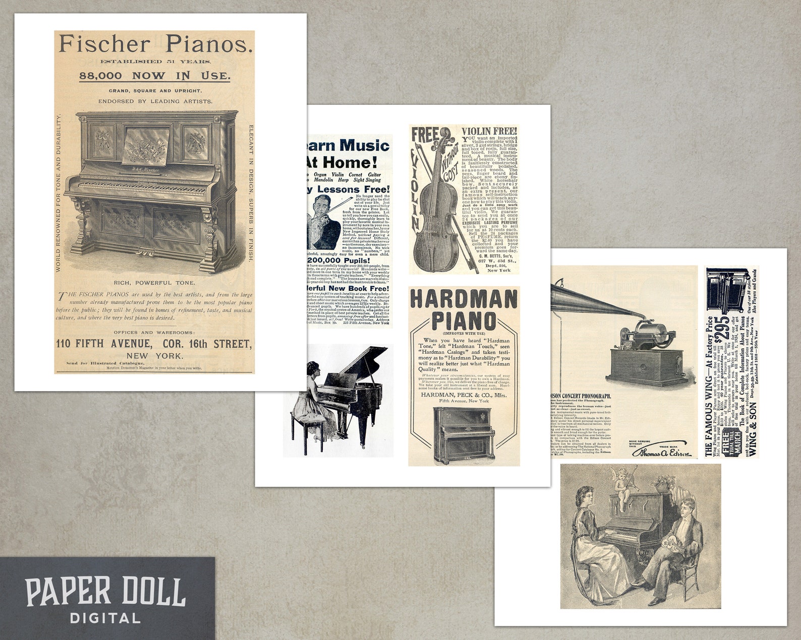 Printable Music Ephemera PDF Vintage Magazine Piano Violin Scrapbooking ...