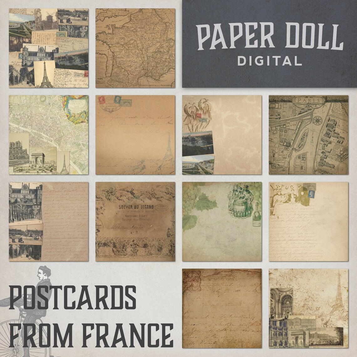Postcards From France Digital Paper Vintage Travel Vintage - Etsy