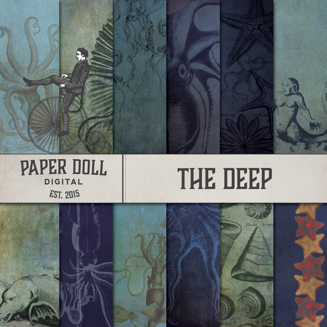 Ocean Digital Paper - Squid Clip Art - Tentacle Digital Paper - Vintage ...