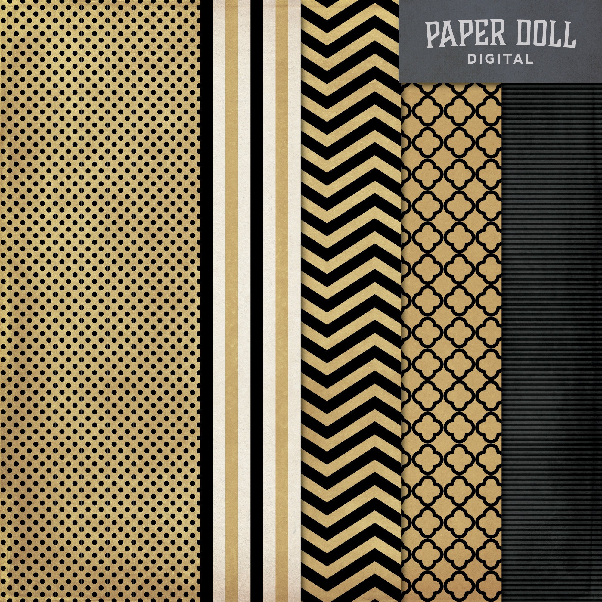 Black and Gold Digital Paper - Black and Gold Scrapbooking, Junk ...