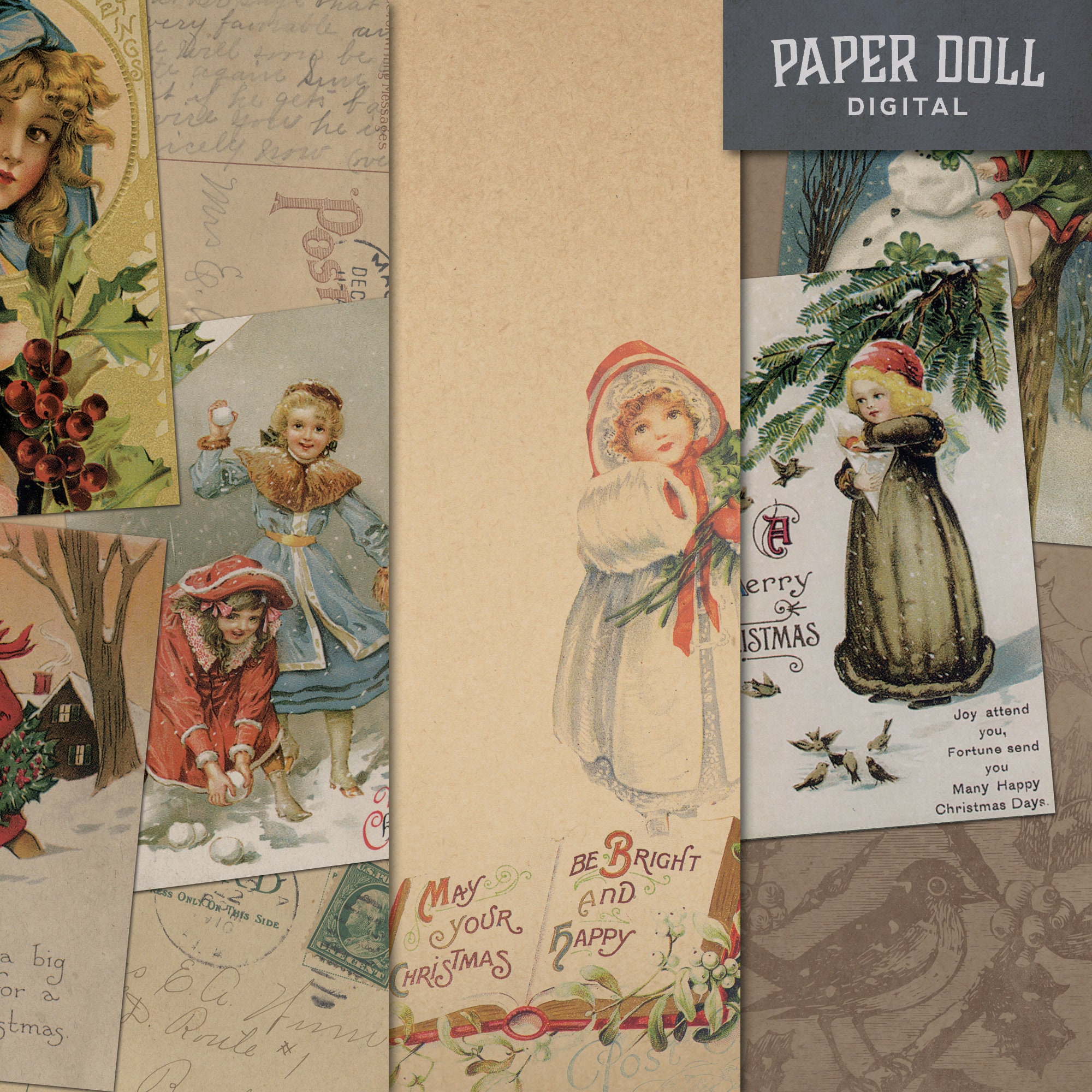 Vintage Christmas Digital Paper – Victorian Scrapbook, Junk Journal ...