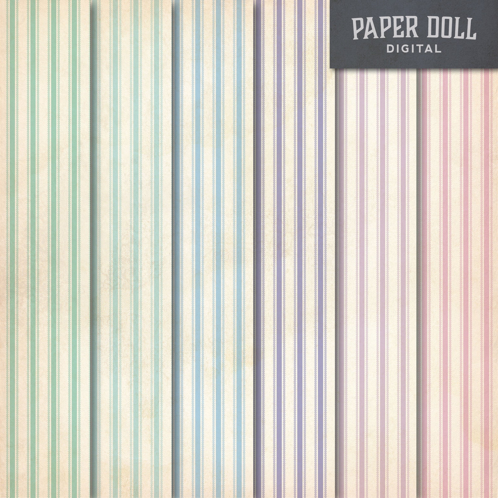 Ticking Stripes Digital Paper - Vintage Junk Journal, Scrapbooking ...
