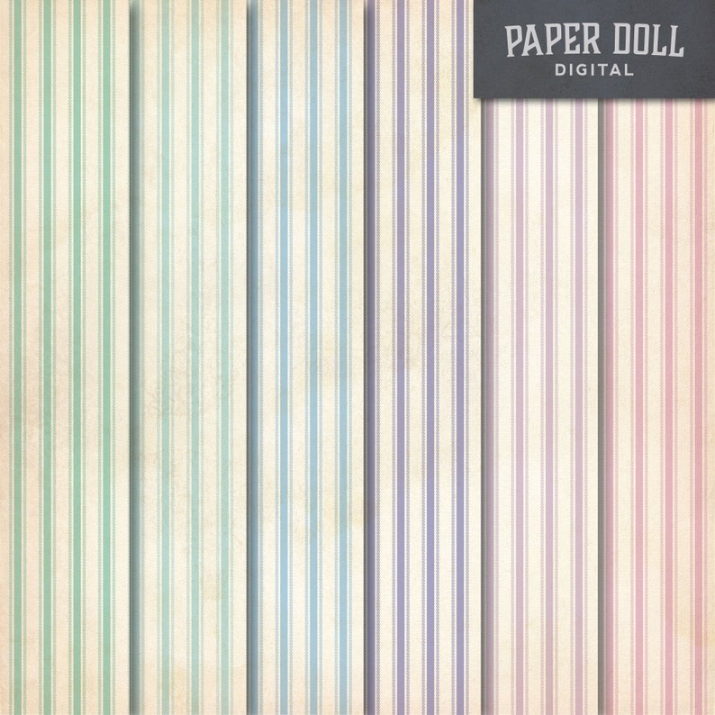 Ticking Stripes Digital Paper - Vintage Junk Journal, Scrapbooking ...
