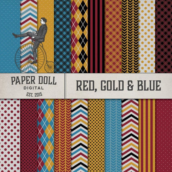 Red Gold and Blue Digital Paper Scrapbooking Junk Journal | Etsy