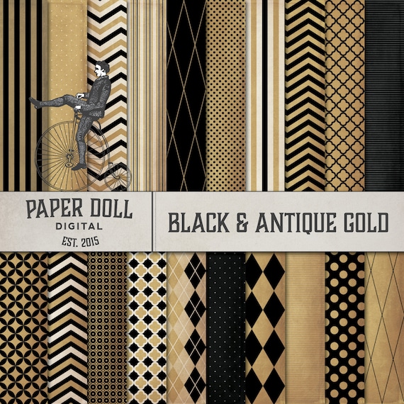 Black and Gold Digital Paper Black and Gold Scrapbooking - Etsy