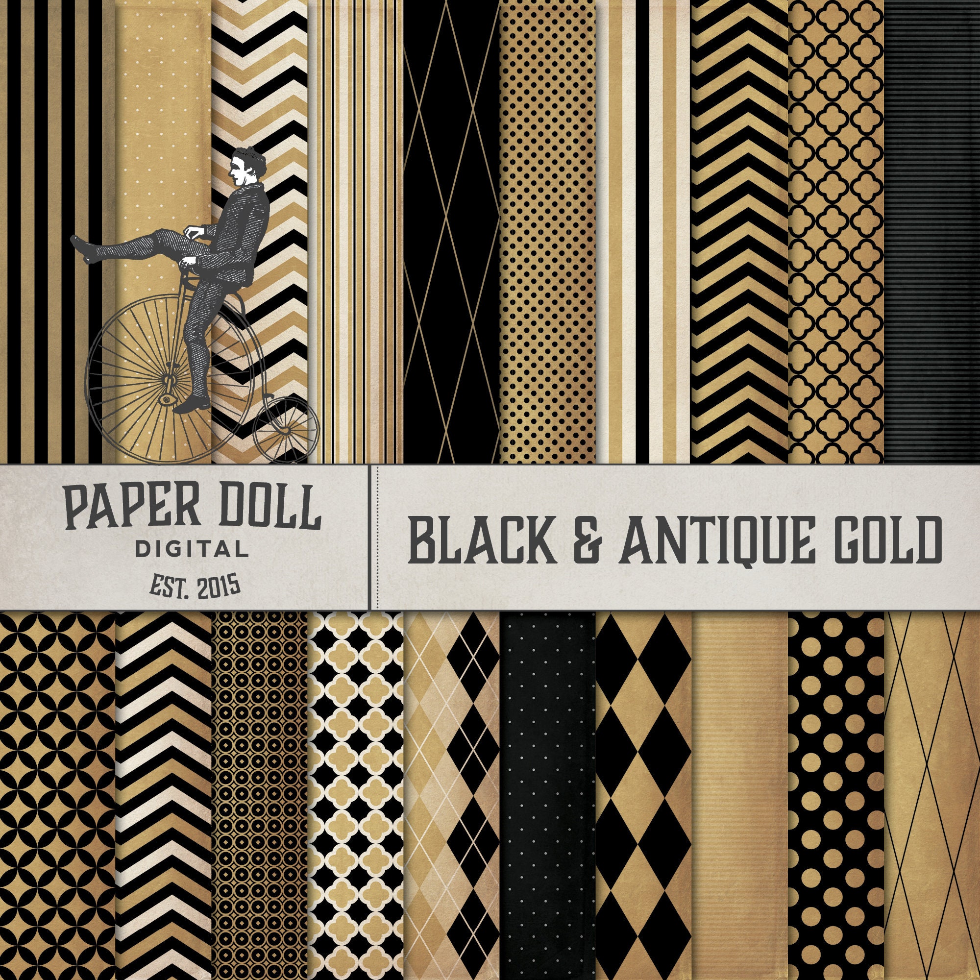Black and Gold Digital Paper - Black and Gold Scrapbooking, Junk ...