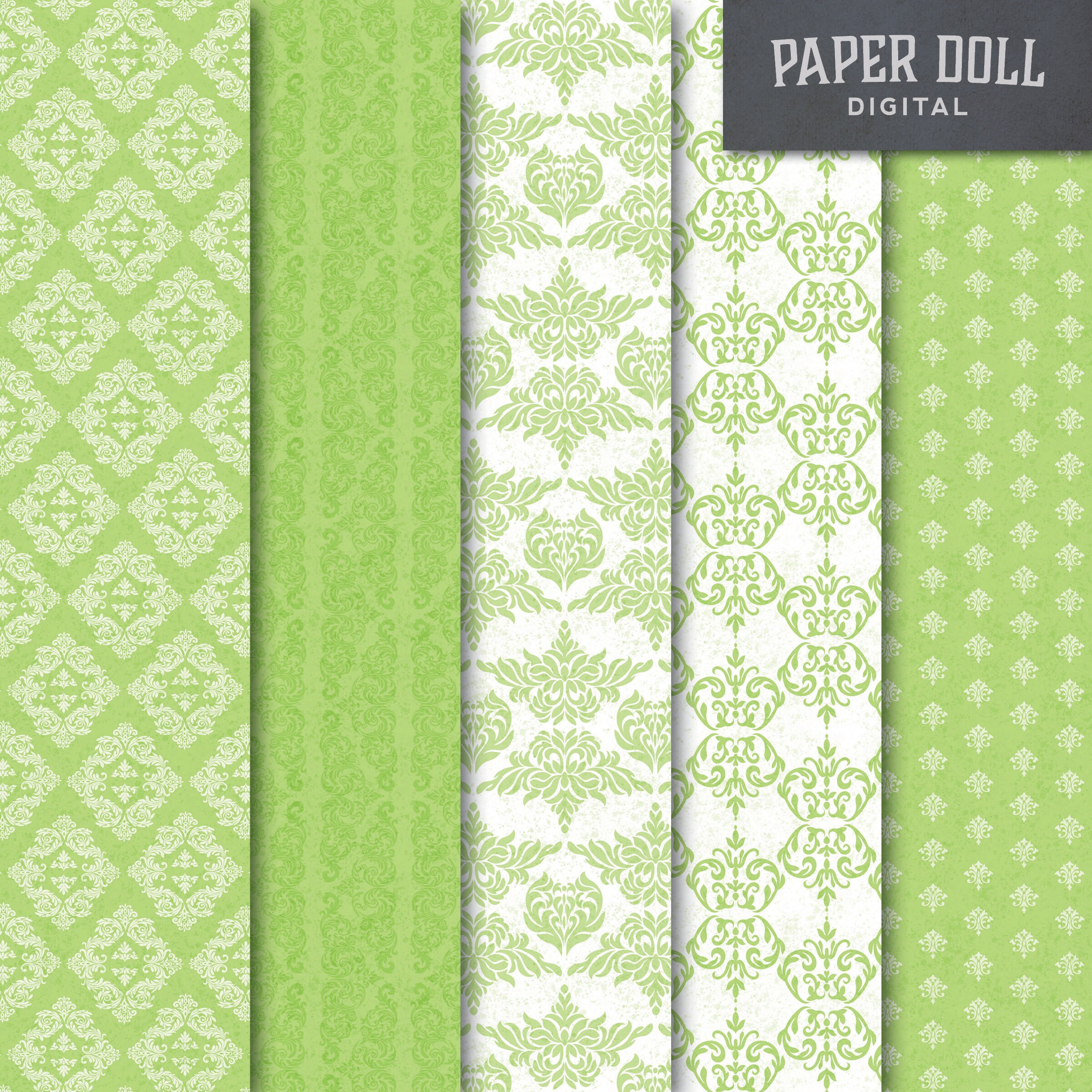 Green Seamless Digital Paper Paper - Damask, Floral, Victorian ...
