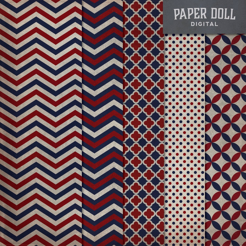 Vintage Patriotic Digital Paper - Red, White and Blue Craft Paper ...
