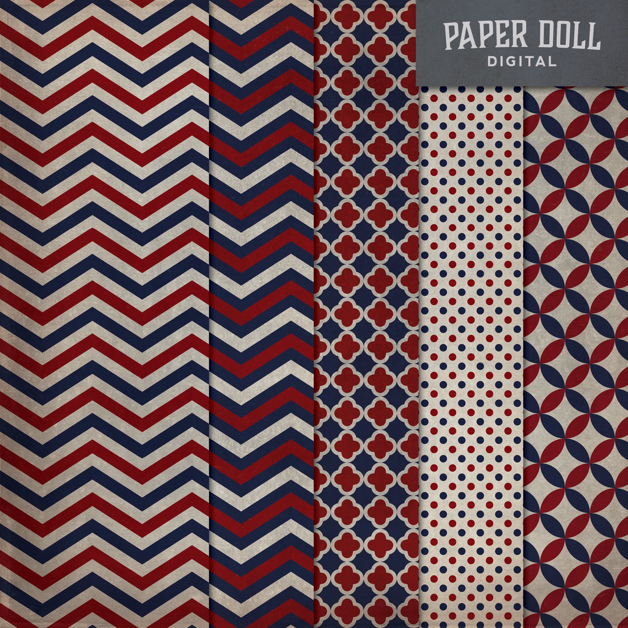 Vintage Patriotic Digital Paper - Red, White and Blue Craft Paper ...
