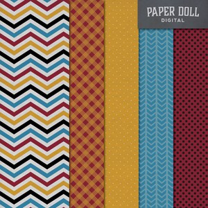 Red, Gold and Blue Digital Paper - Scrapbooking, Junk Journal - Chevron ...