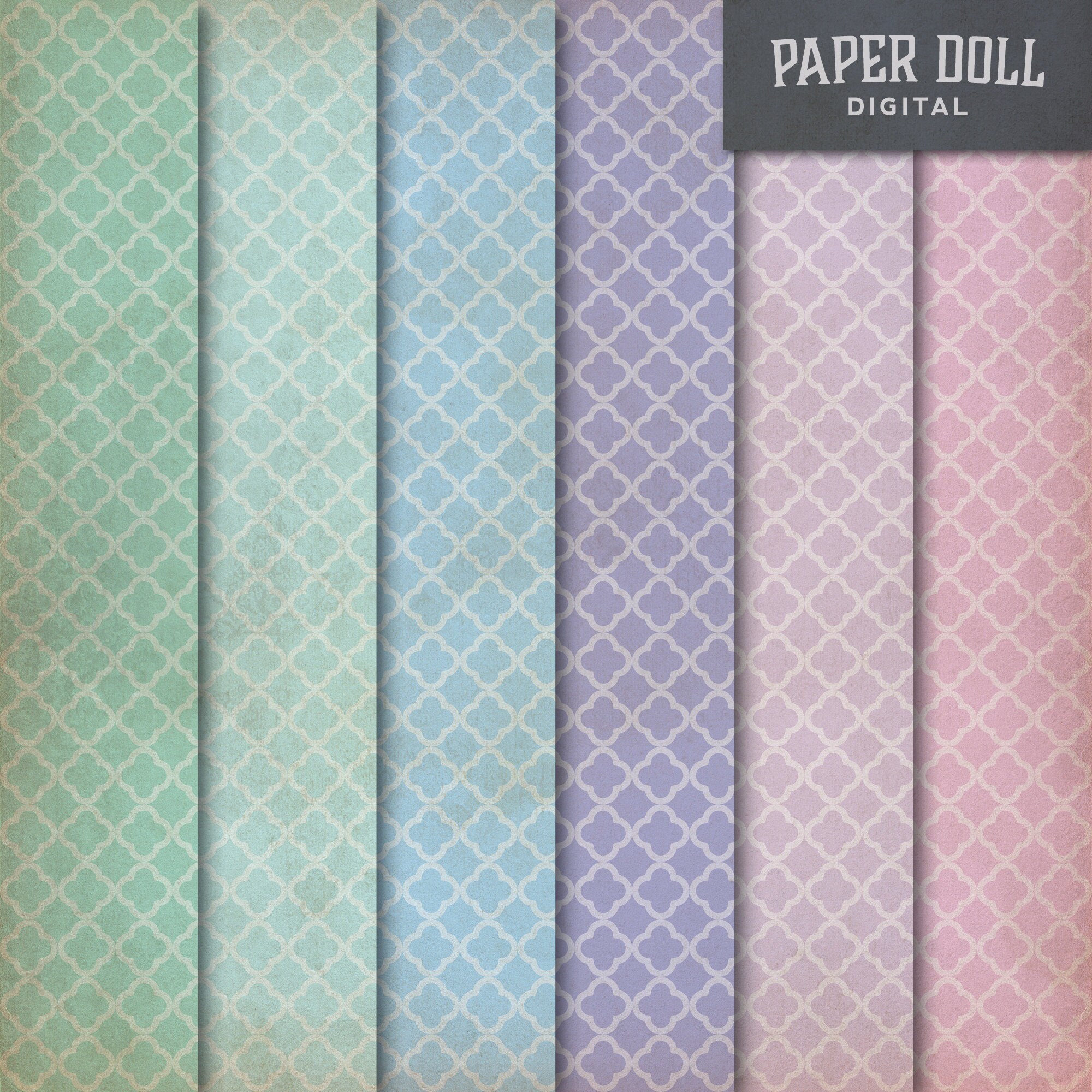 Antiqued Pastel Quatrefoil Digital Paper - Textured Scrapbooking, Junk ...