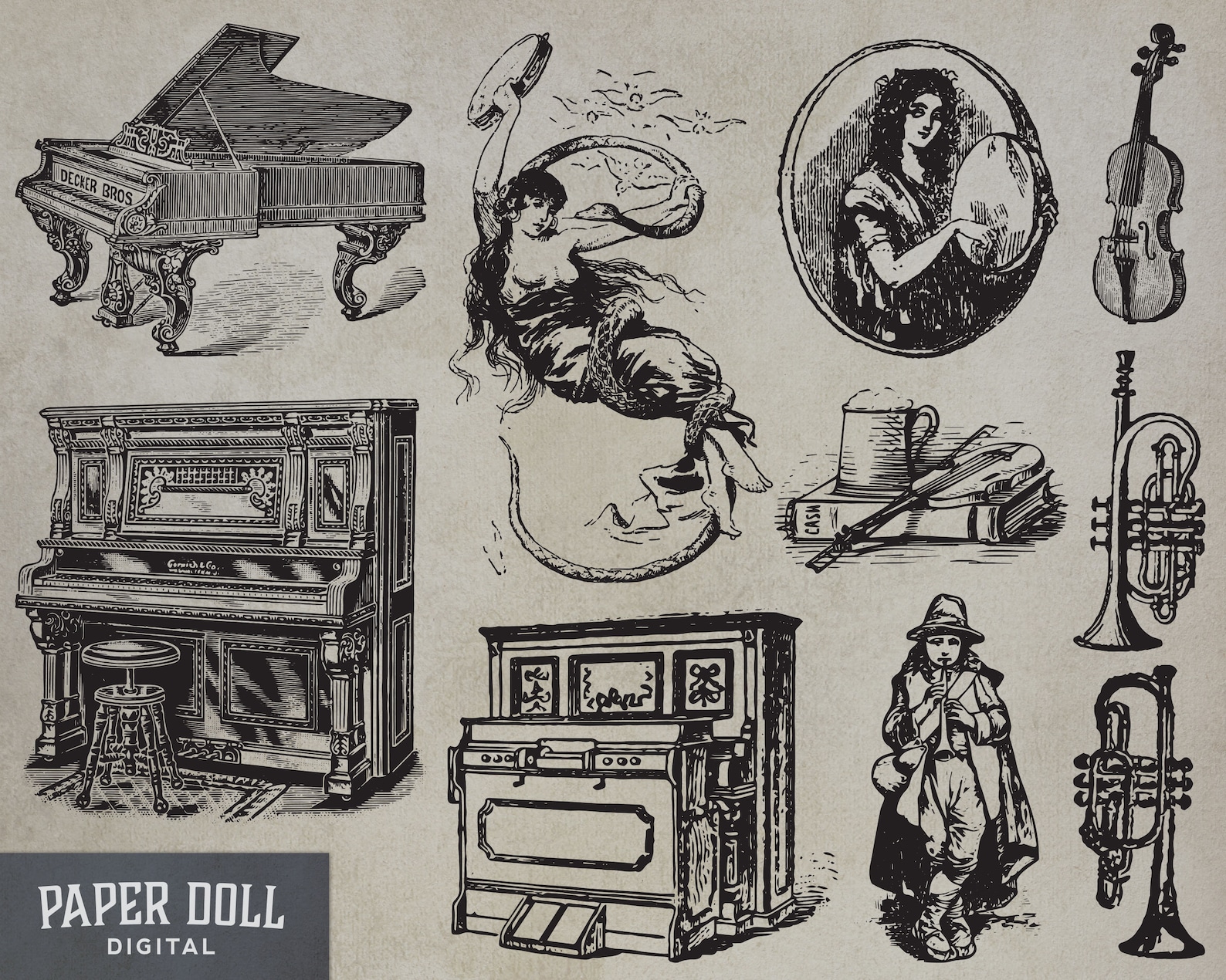 Vintage Music Clipart EPS and PNG Vector Clipart | Etsy