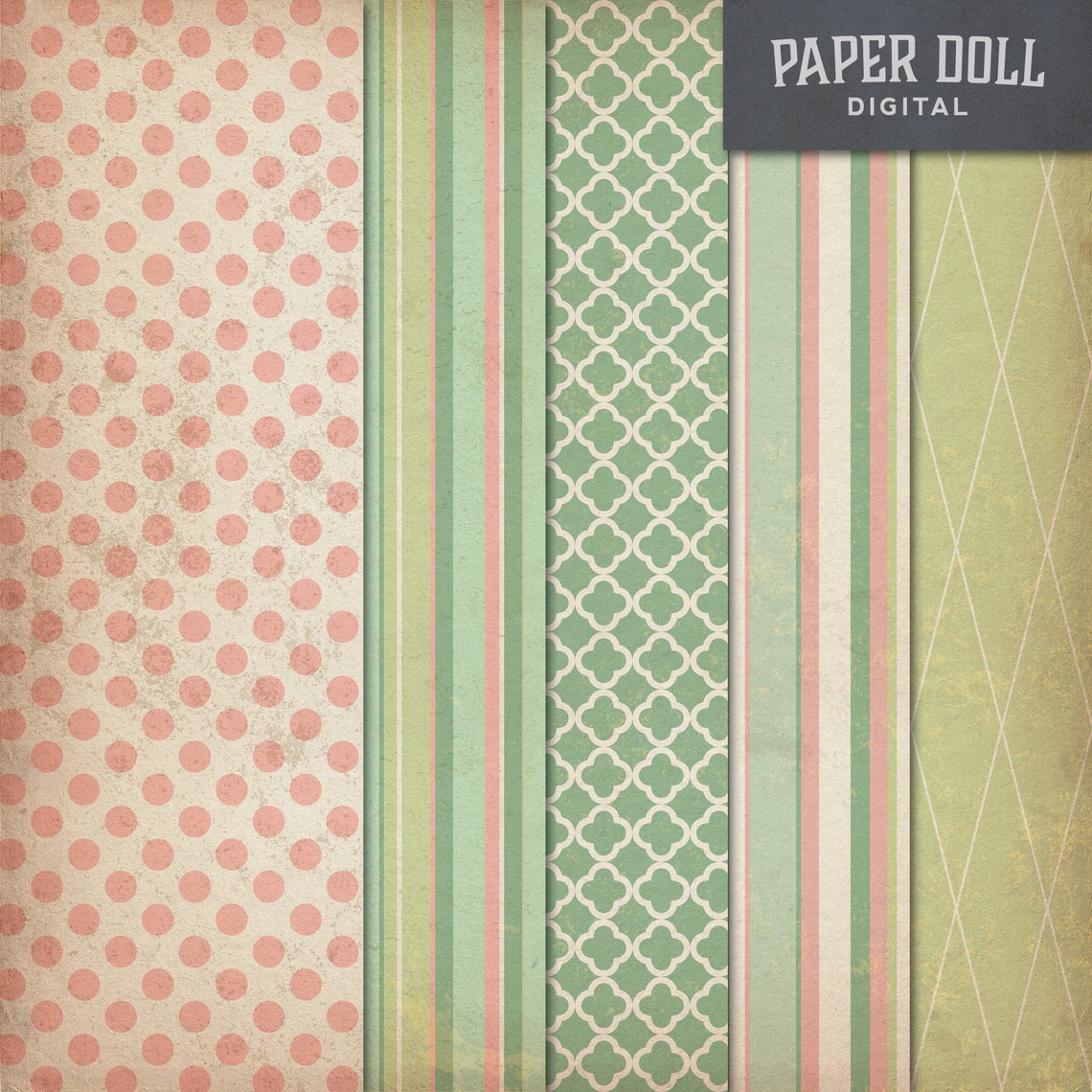 Mint & Rose Cottage Chic Digital Paper Pink and Green - Etsy