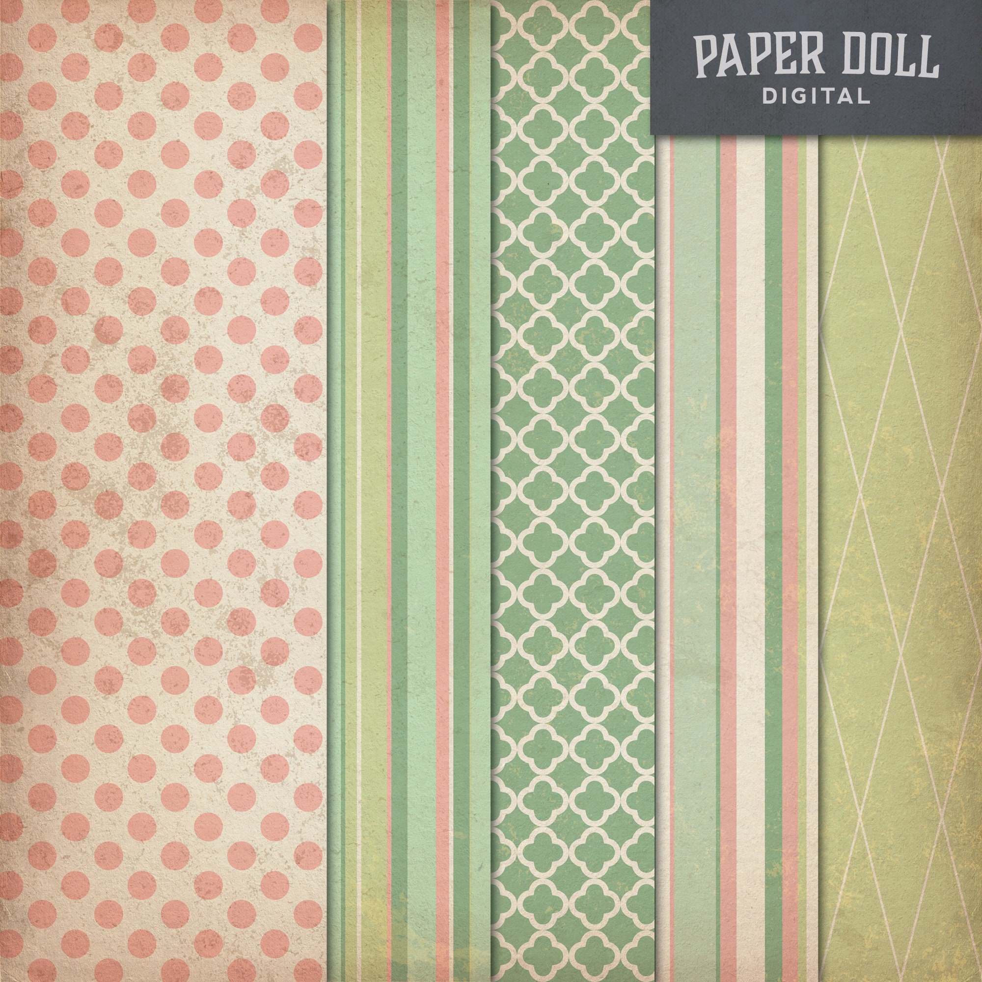 Mint & Rose Cottage Chic Digital Paper Pink and Green - Etsy