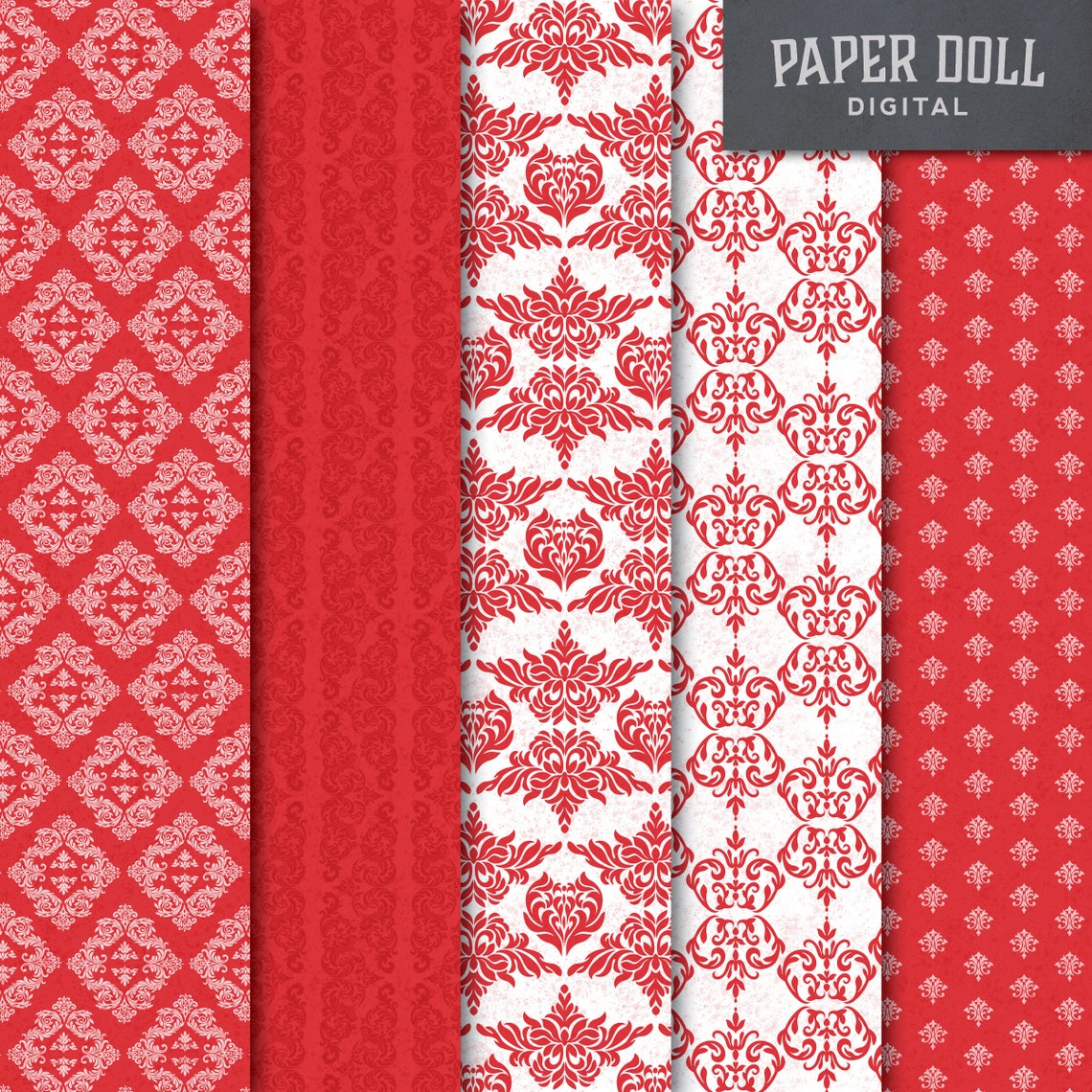 Red Seamless Digital Paper Paper Damask Floral Victorian - Etsy