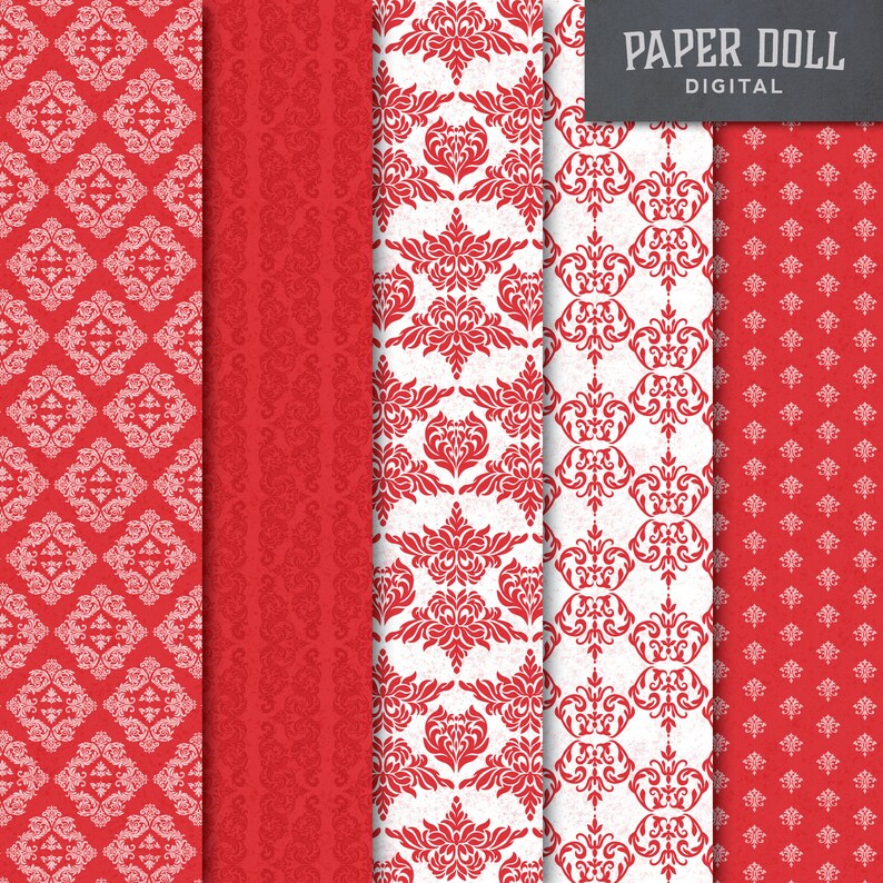 Red Seamless Digital Paper Paper Damask Floral Victorian - Etsy