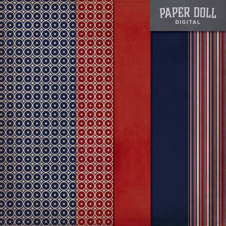 Vintage Patriotic Digital Paper - Red, White and Blue Craft Paper ...